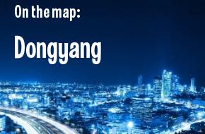 中国东阳地图：街道、房屋和商店。