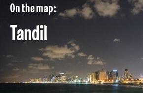 El mapa de Tandil, Argentina: calles, casas y plazas.