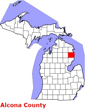 Alcona County on the satellite map of Michigan 2024. Actual satellite ...