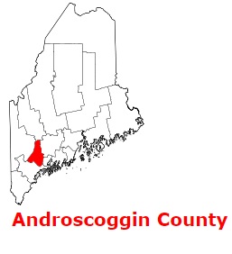 Androscoggin County on the map of Maine 2023. Cities, roads, borders ...