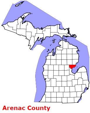 Arenac County on the map of Michigan 2025. Cities, roads, borders and ...