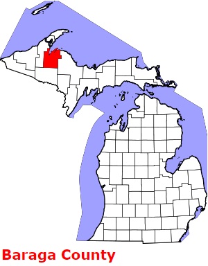 Baraga County on the map of Michigan 2024. Cities, roads, borders and ...