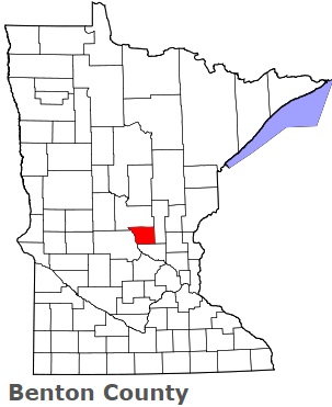 Benton County on the map of Minnesota 2024. Cities, roads, borders and ...