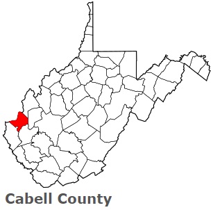 Cabell County on the map of West Virginia 2024. Cities, roads, borders ...