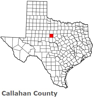 Callahan County on the map of Texas 2024. Cities, roads, borders and ...