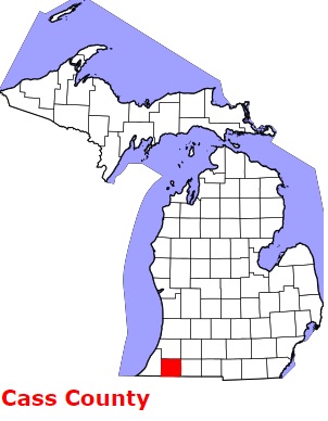 Cass County on the map of Michigan 2024. Cities, roads, borders and ...