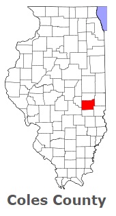 Coles County on the map of Illinois 2025. Cities, roads, borders and ...