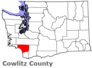 Cowlitz County on the map of Washington 2024. Cities, roads, borders ...