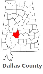 Dallas County on the map of Alabama 2024. Cities, roads, borders and ...