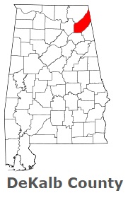 DeKalb County on the map of Alabama 2023. Cities, roads, borders and ...