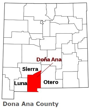 Doña Ana County on the map of New Mexico 2024. Cities, roads, borders ...