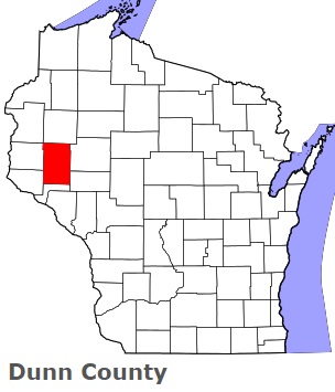 Dunn County on the map of Wisconsin 2024. Cities, roads, borders and ...