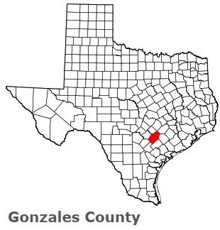 Gonzales County on the map of Texas 2023. Cities, roads, borders and ...