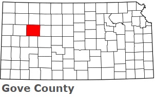 Gove County on the map of Kansas 2023. Cities, roads, borders and ...