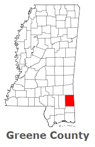 Greene County on the map of Mississippi 2025. Cities, roads, borders ...