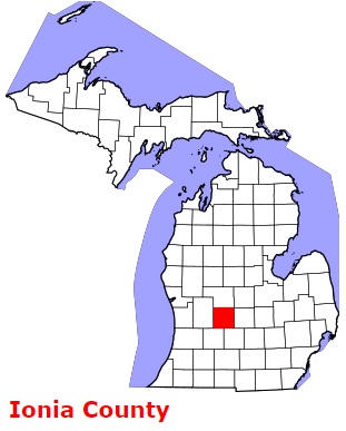 Ionia County on the map of Michigan 2024. Cities, roads, borders and ...