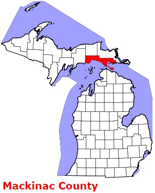 Mackinac County on the map of Michigan 2025. Cities, roads, borders and ...