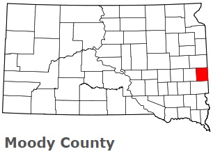 Moody County on the map of South Dakota 2024. Cities, roads, borders ...
