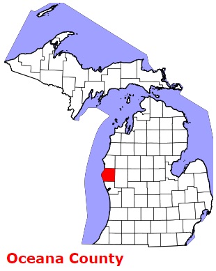 Oceana County on the map of Michigan 2024. Cities, roads, borders and ...