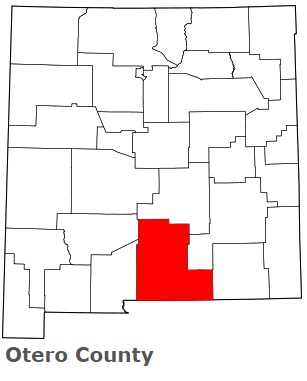Otero County on the map of New Mexico 2024. Cities, roads, borders and ...