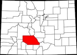 Saguache County on the map of Colorado 2023. Cities, roads, borders and ...