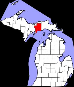 Schoolcraft County on the satellite map of Michigan 2026. Actual ...