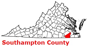 Southampton County on the map of Virginia 2024. Cities, roads, borders ...