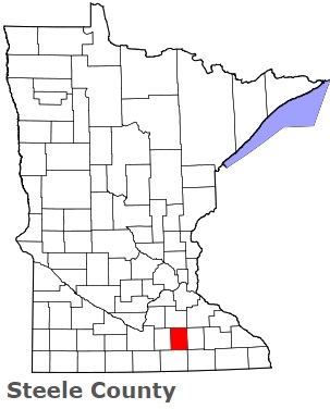 Steele County on the map of Minnesota 2025. Cities, roads, borders and ...