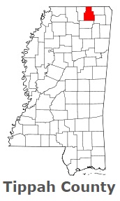Tippah County on the map of Mississippi 2024. Cities, roads, borders ...