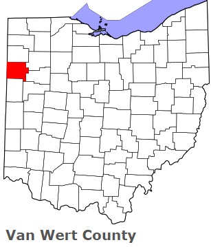 Van Wert County on the map of Ohio 2025. Cities, roads, borders and ...