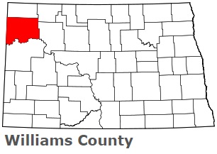 Williams County on the map of North Dakota 2024. Cities, roads, borders ...