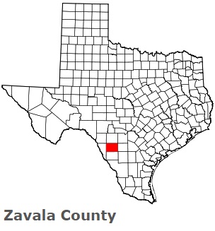 Zavala County on the map of Texas 2024. Cities, roads, borders and ...